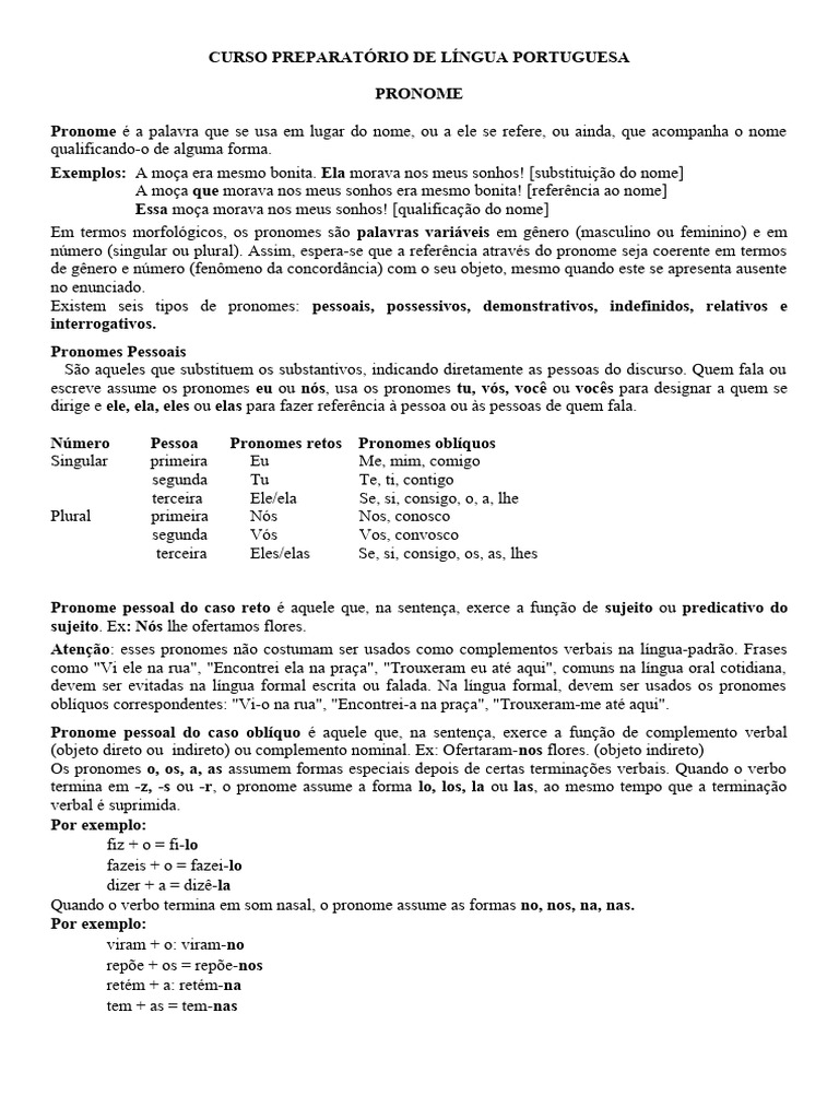 Apostila Pronomes Pdf Pronome Número Gramatical