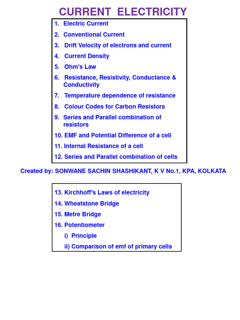 Current Electricity | PDF | Electric Current | Electrical Resistivity And Conductivity