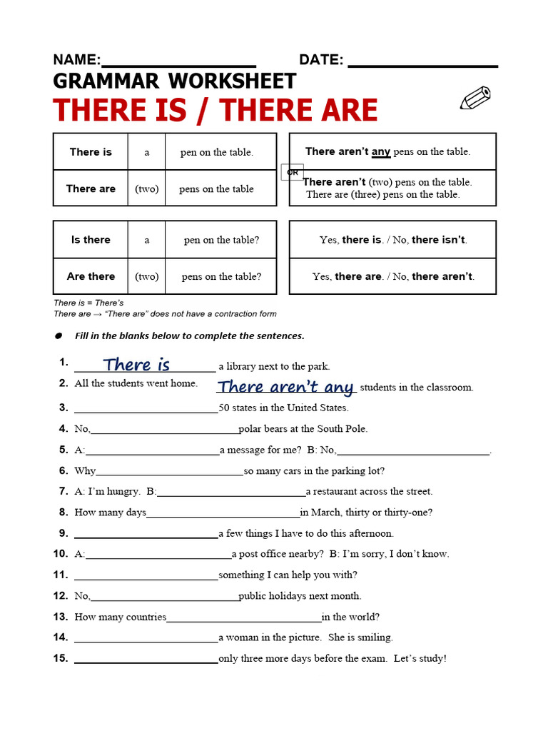There Is-There Are Grammar Worksheet | PDF