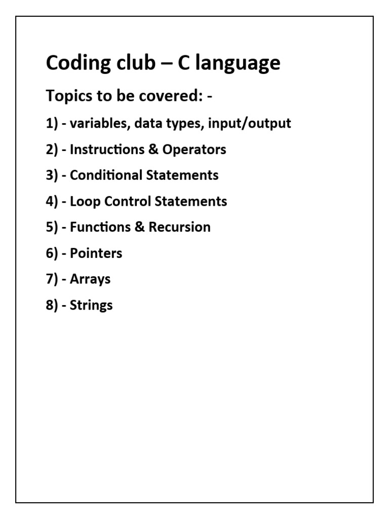 Coding Club | PDF | Variable (Computer Science) | C (Programming Language)