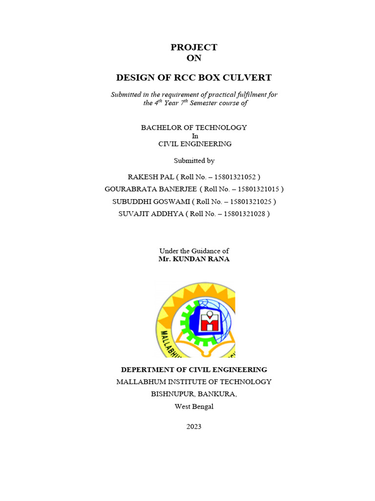RCC Box Culvert Design Project Report | PDF | Stress (Mechanics ...