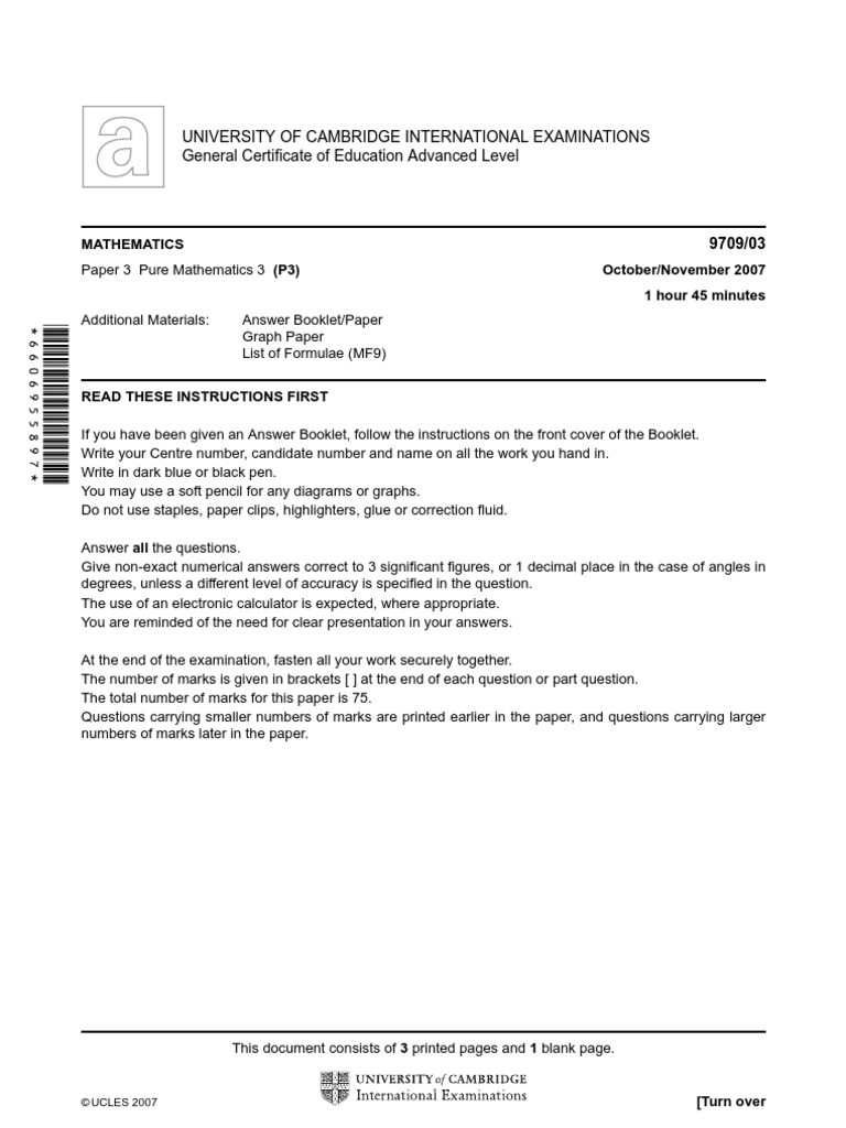 9709 qp3 w07 | PDF | Numbers | Equations