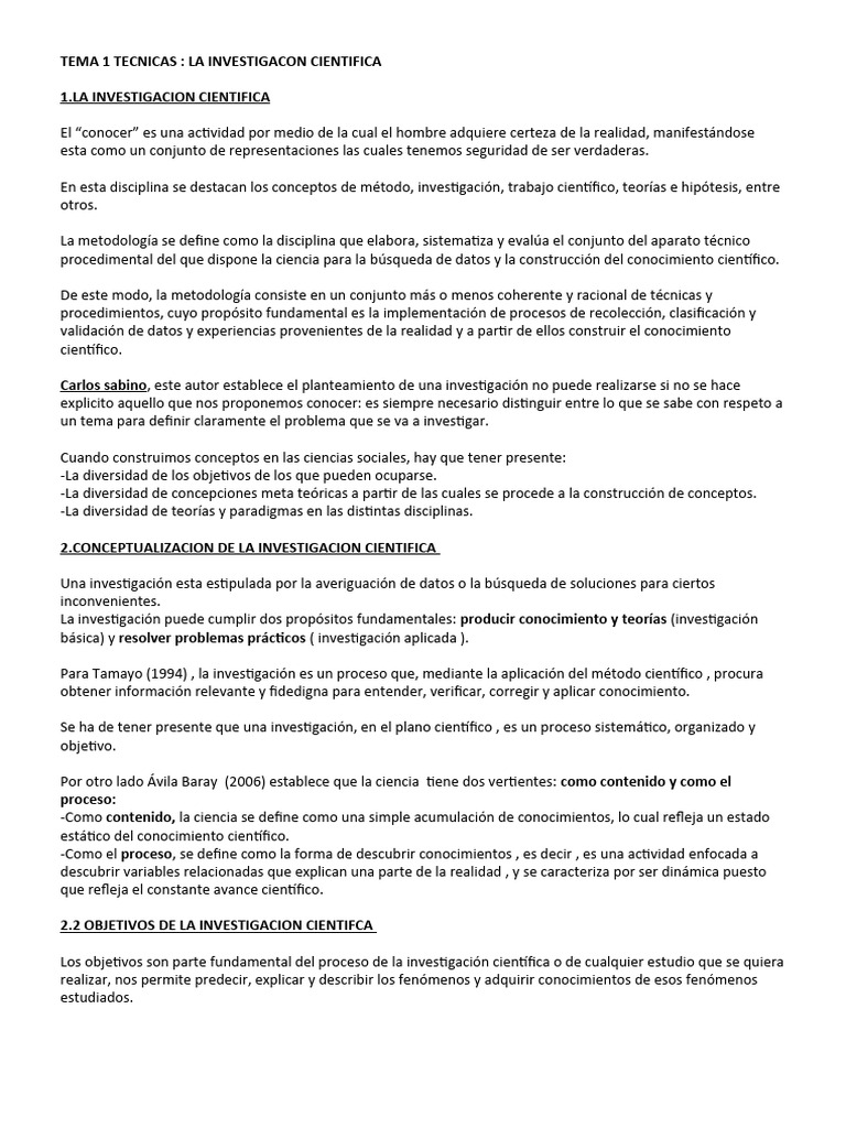Tema 1 Tecnicas | PDF | Conocimiento | Método científico