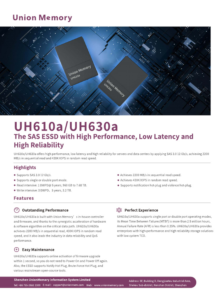 Union Memory UH610a/UH630a Dual-Port Datasheet V2.4 | PDF