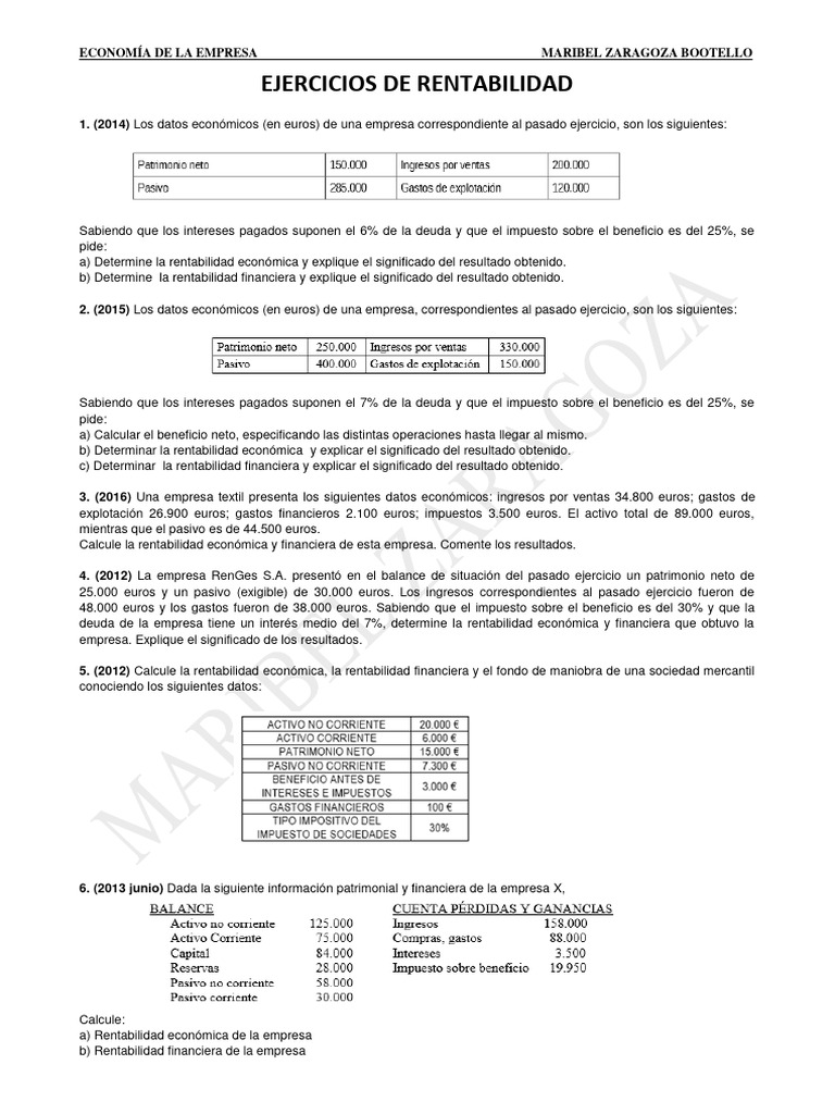 Ejercicios de Rentabilidad | PDF | Business | Rentabilidad sobre recursos propios