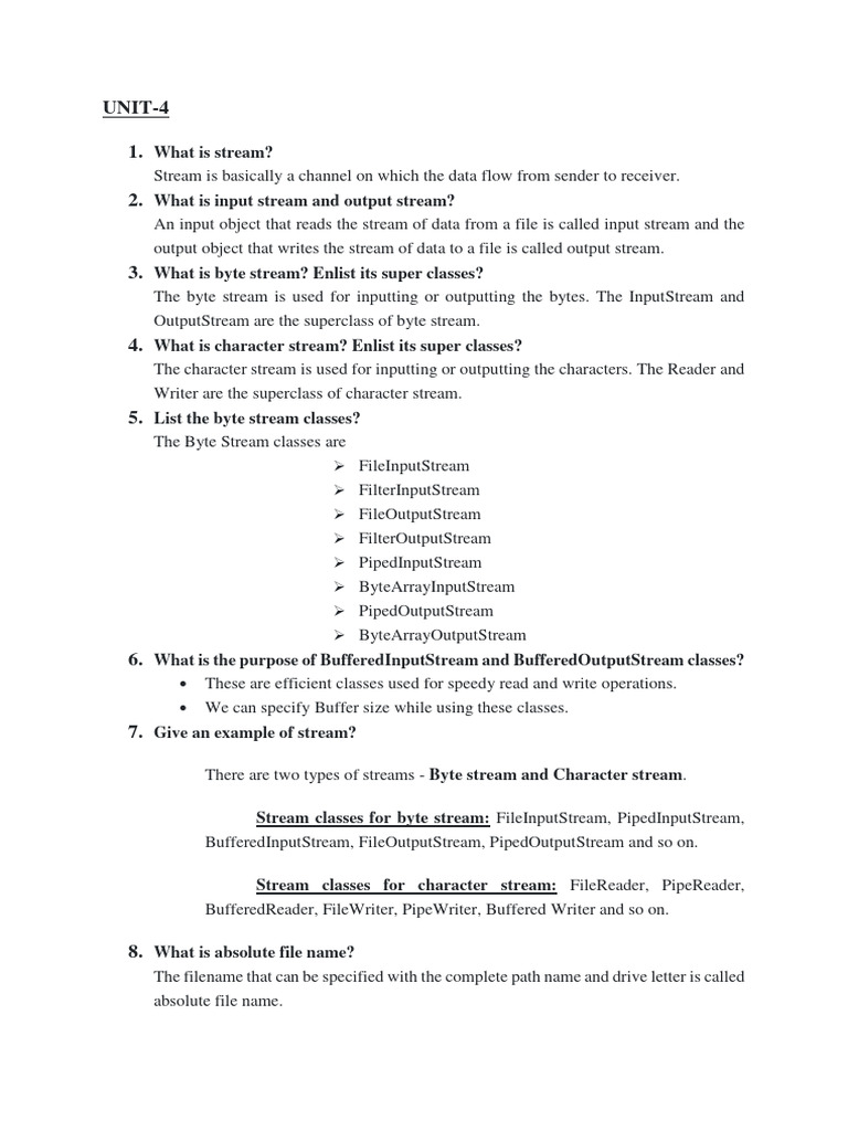 Oops Unit 4 Two Marks Pdf Class Computer Programming Filename