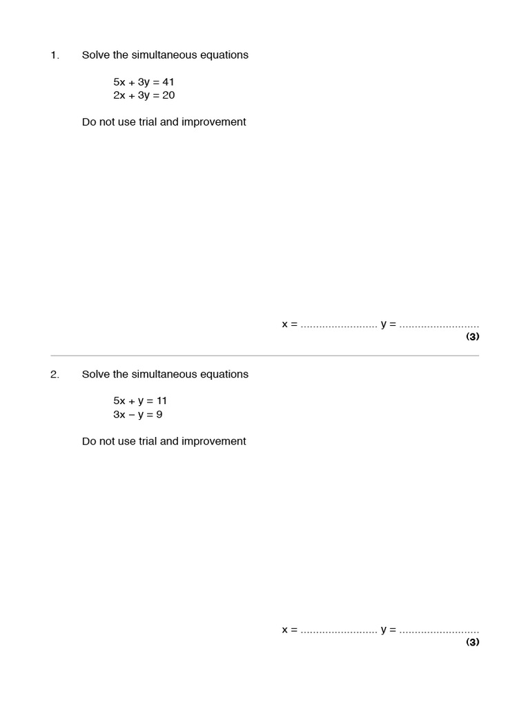 Simultaneous Equations PDF | PDF | Equations | Mathematical Objects