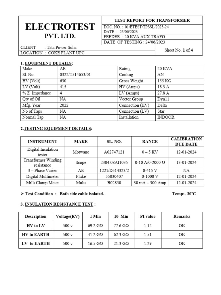 Aux Trafo 20 KVA | PDF | Transformer | Physical Sciences
