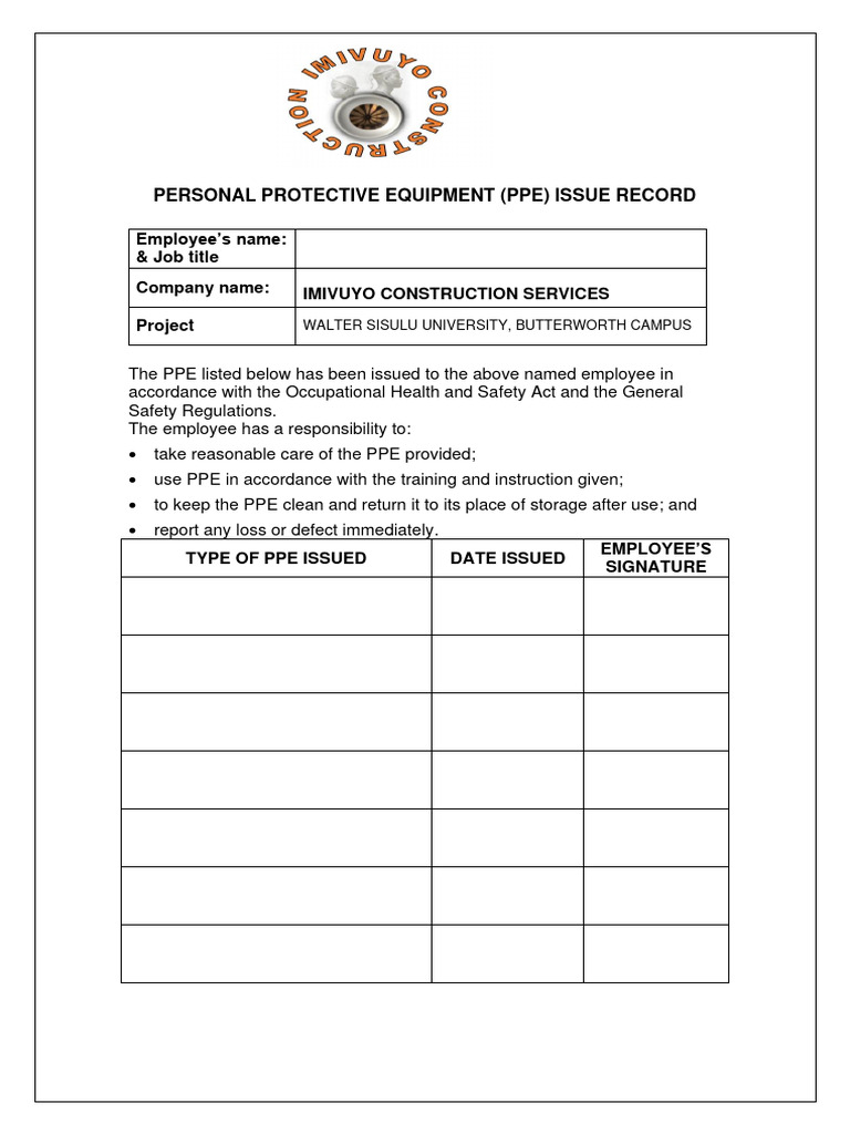 PPE Issue Record - Template | PDF