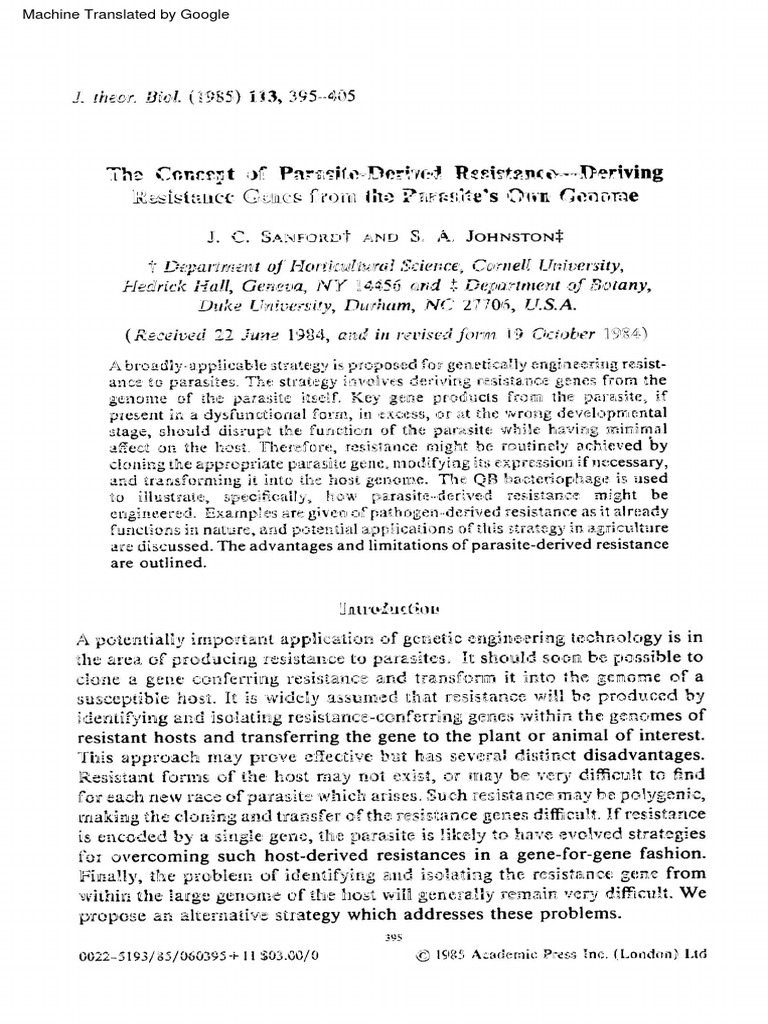 The Concept of Parasite Derived Resistance | PDF | Virus | Gene