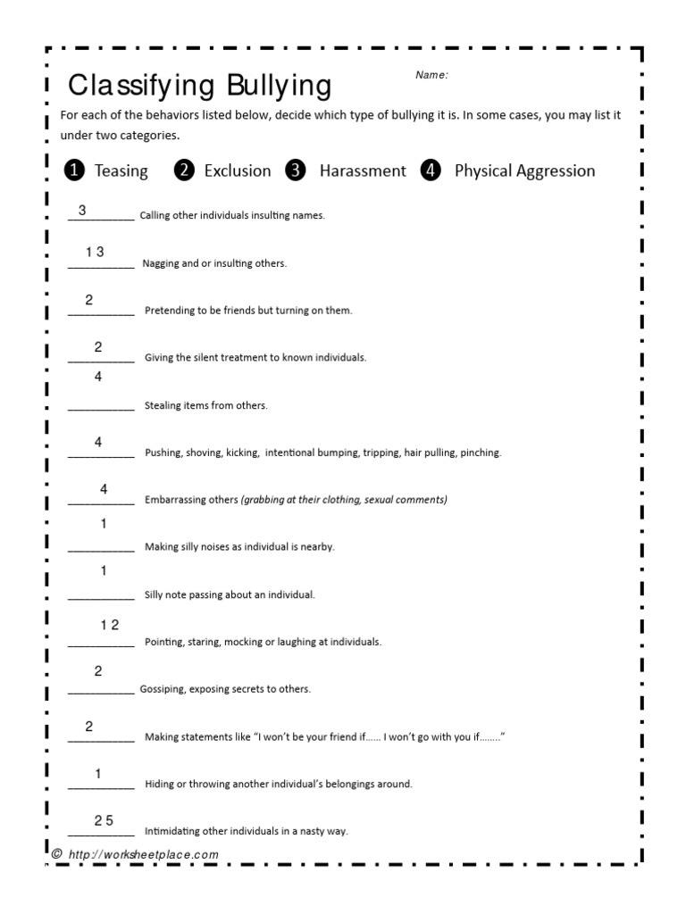Classifying Bullying Worksheet | PDF