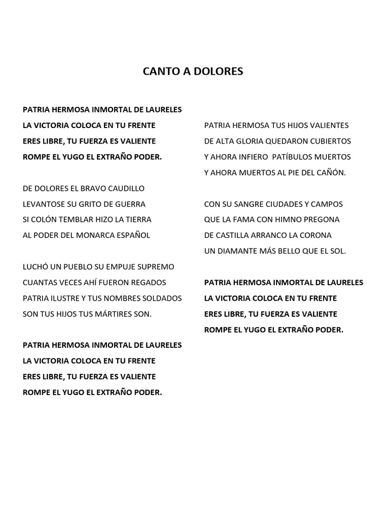 Canto a Dolores: Himno de Libertad | PDF | Libros para adolescentes