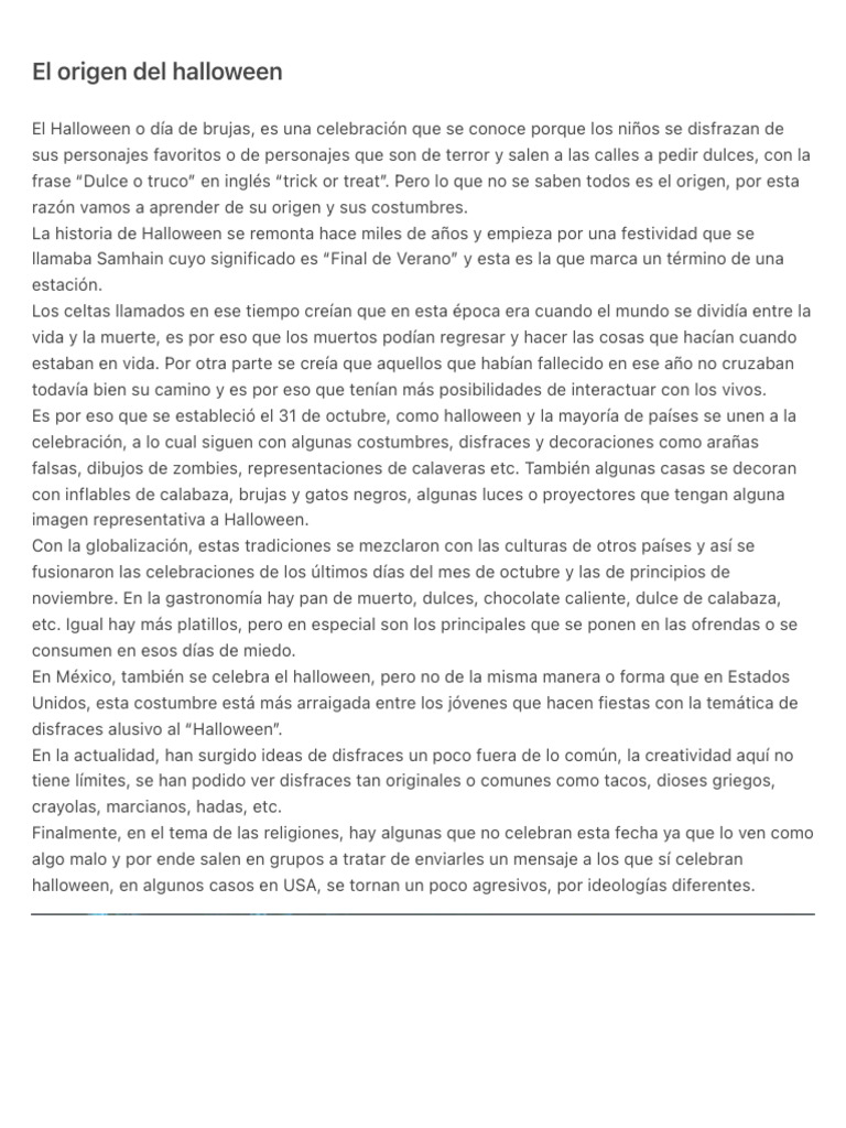 Origen y Tradiciones de Halloween | PDF | Víspera de Todos los Santos