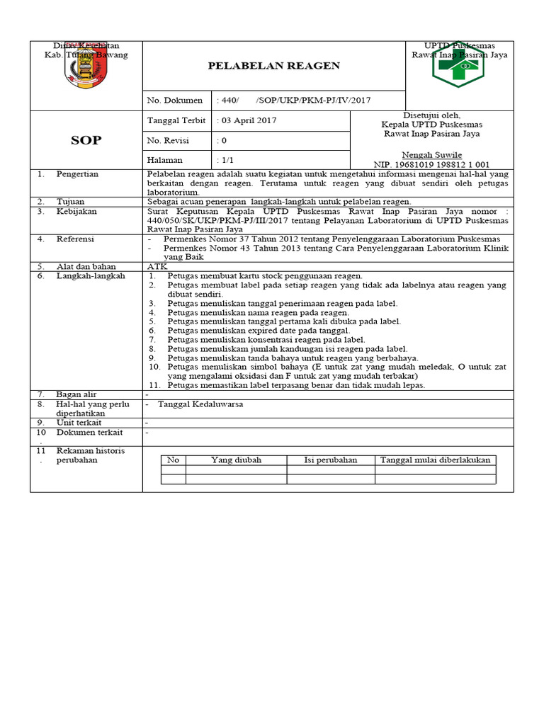 SOP Pelabelan Reagen | PDF