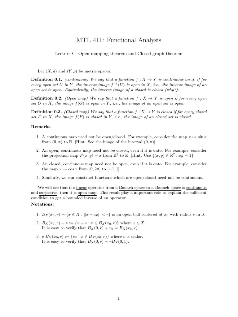 Lecture C-Open Mapping | PDF | Operator (Mathematics) | Banach Space