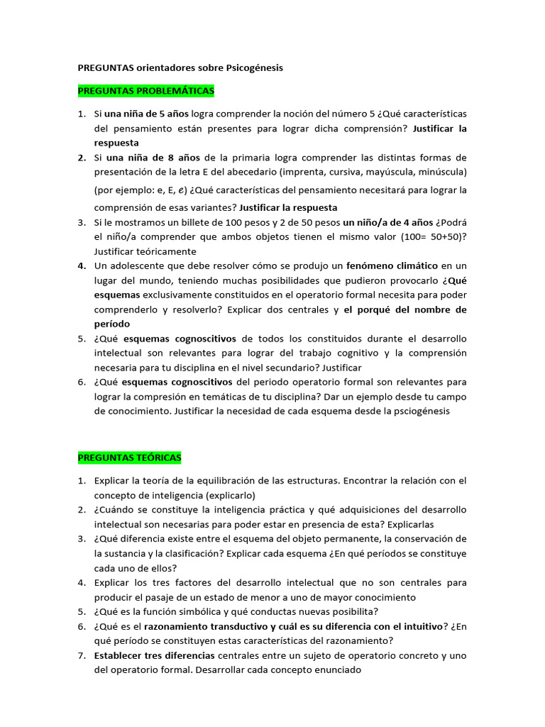 PREGUNTAS - Orientadores - Sobre - Psicogenesis - PSICO - II 2 | PDF ...