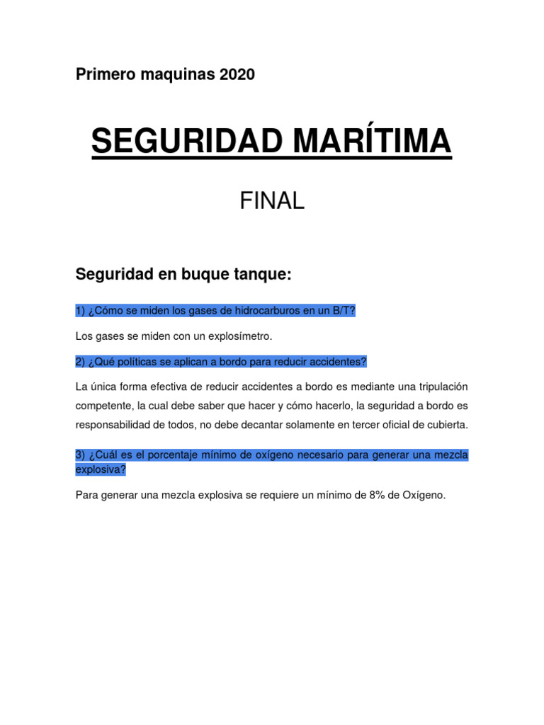 Modelo de Final Preguntas y Respuestas (Con Correcciones) - Seguridad Maritima | PDF | Agua | Espuma
