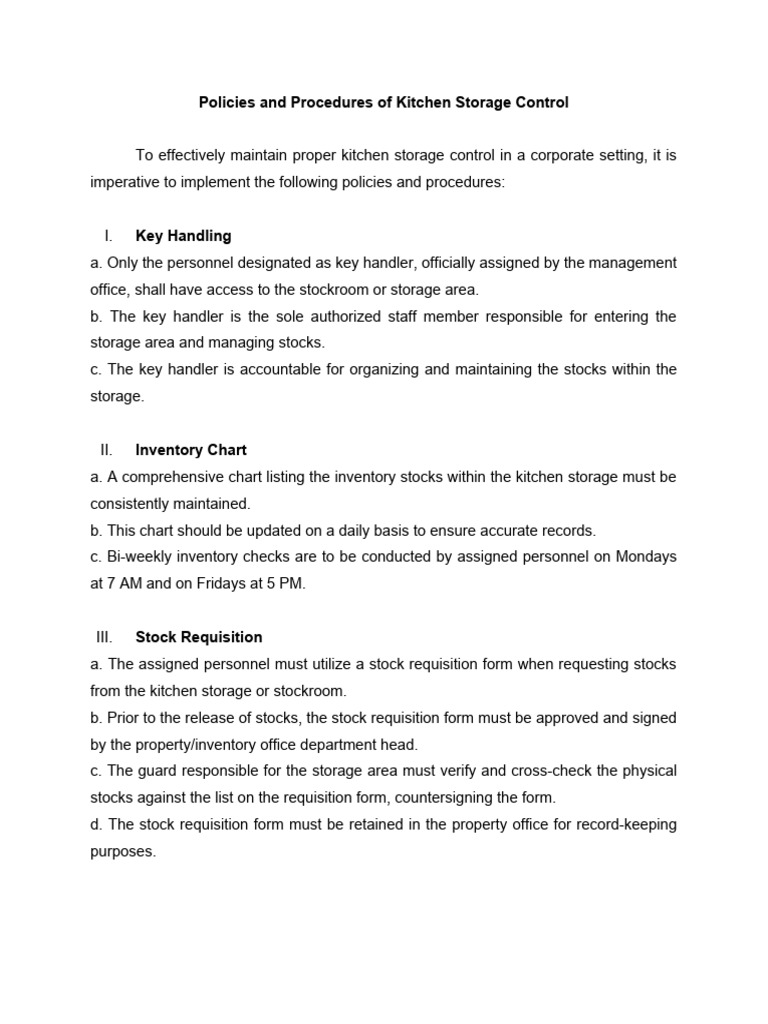 Policies and Procedures of Kitchen Storage Control | PDF | Inventory