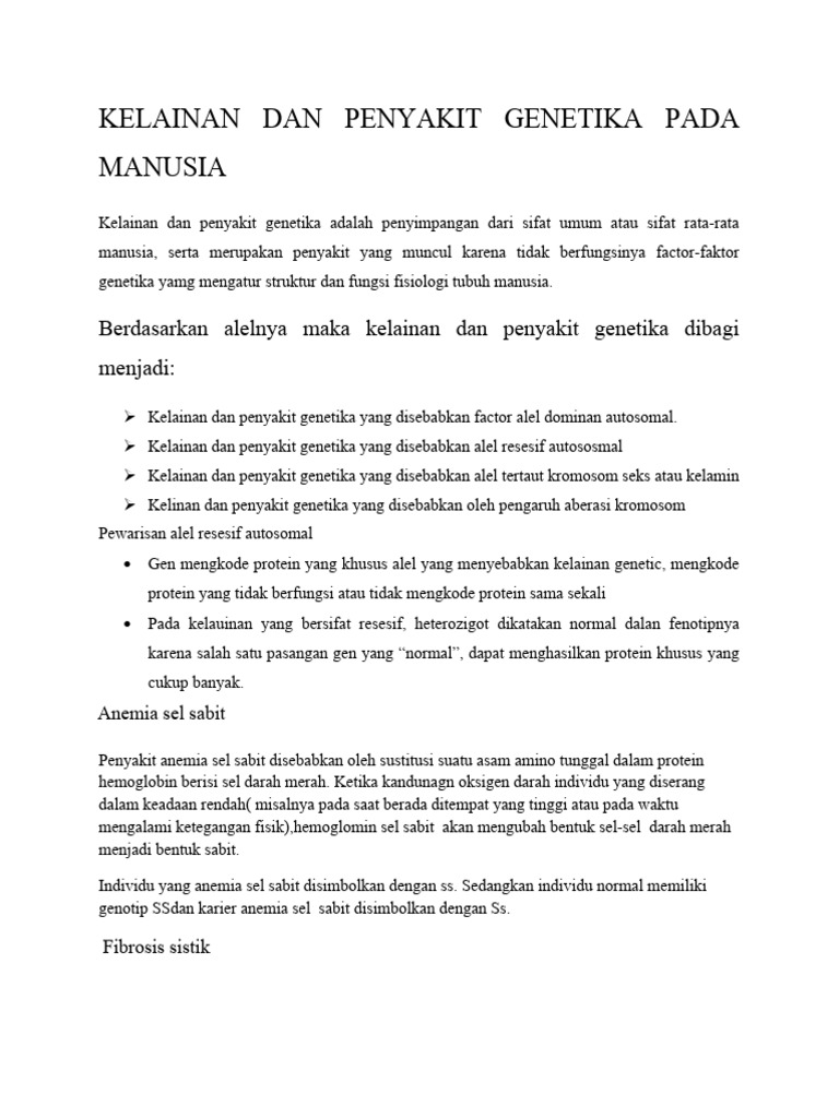 Kelainan Dan Penyakit Genetika Pada Manusia | PDF | Kesehatan Holistik ...