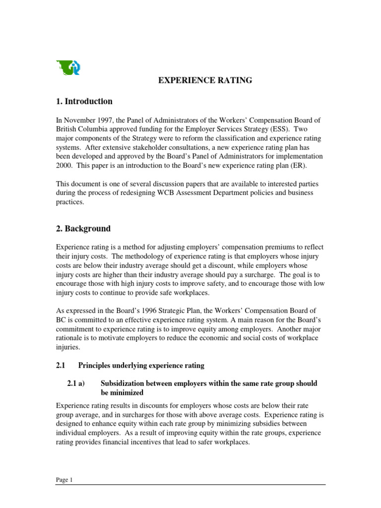 Experience Rating PDF en | PDF | Discounting | Employment