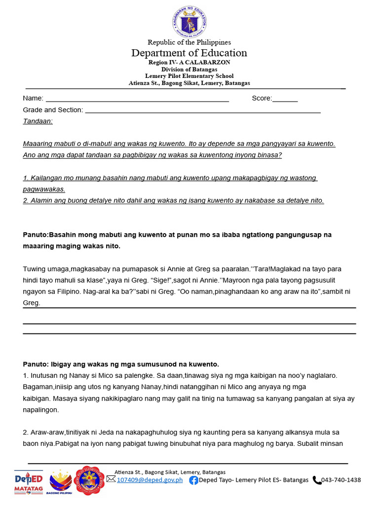 Activity in FILIPINO | PDF