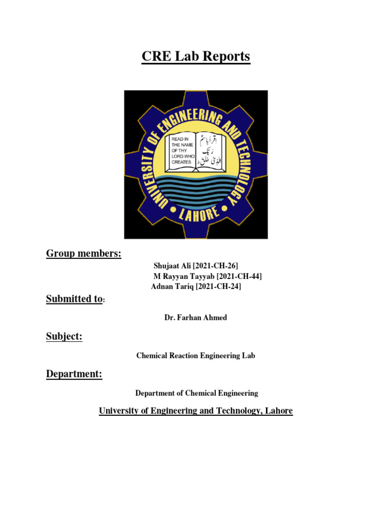 Cre Lab Report | PDF | Titration | Chemistry