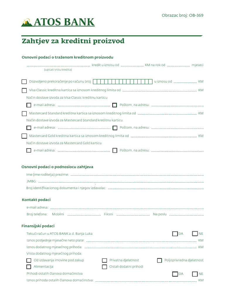 Zahtjev Za Kredit Proizvod Sa Prilogom | PDF