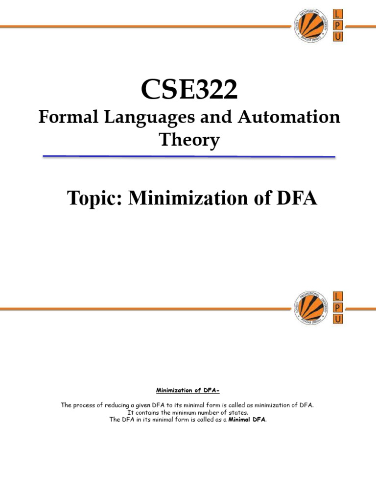 Minimization of DFA | PDF | Mathematics | Applied Mathematics Minimization of DFA | PDF | Mathematics | Applied Mathematics