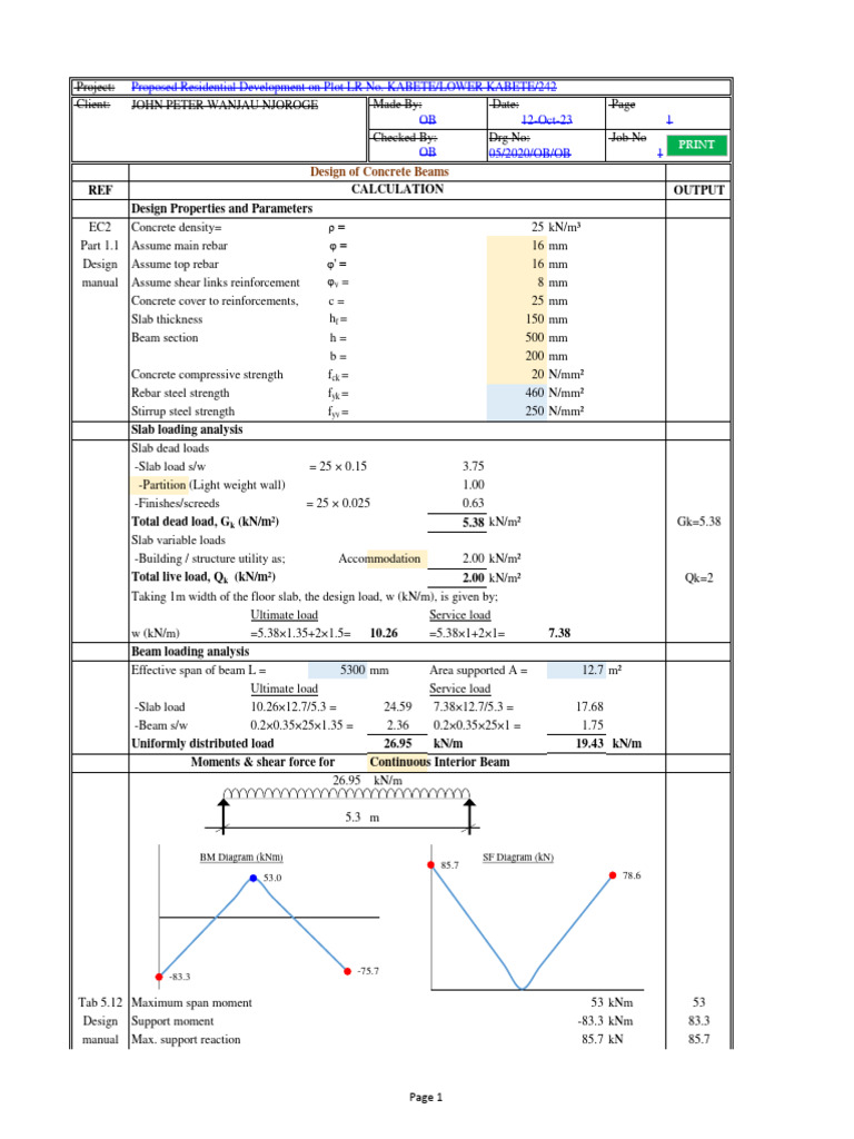 Example Design of RC Beam | PDF | Beam (Structure) | Reinforced Concrete