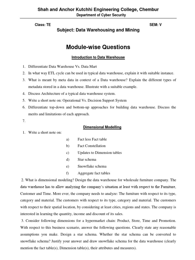 DWM QB Cyse | PDF | Data Warehouse | Cluster Analysis
