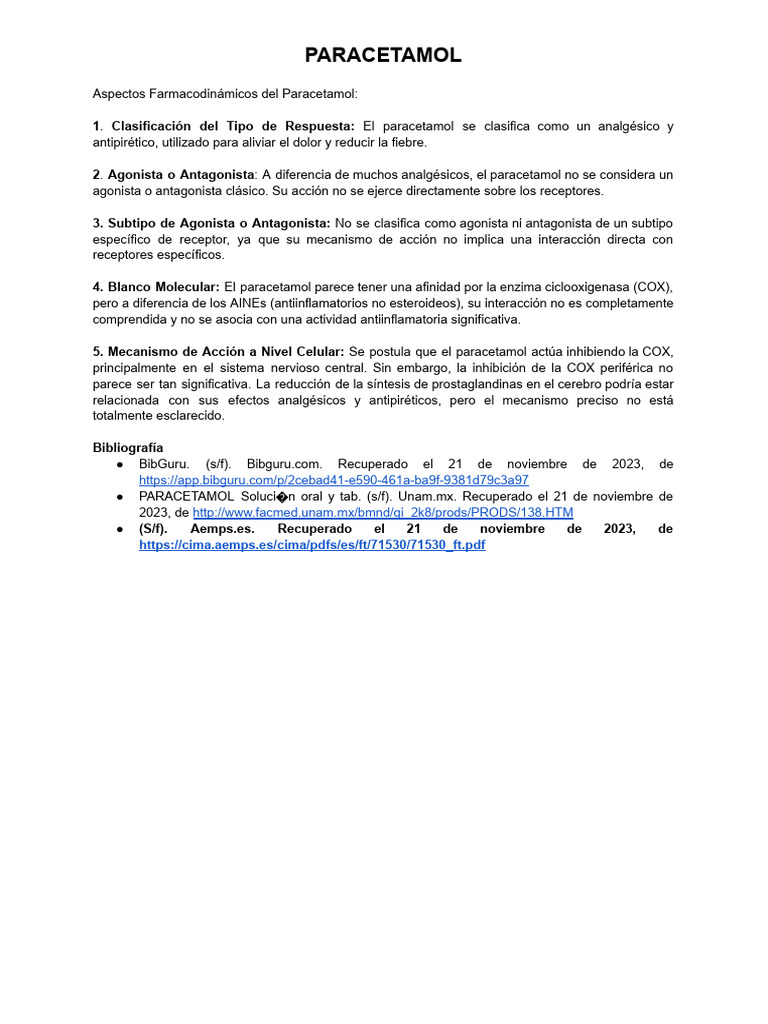 Mecanismo y Acción del Paracetamol | PDF | Relaciones personales ...