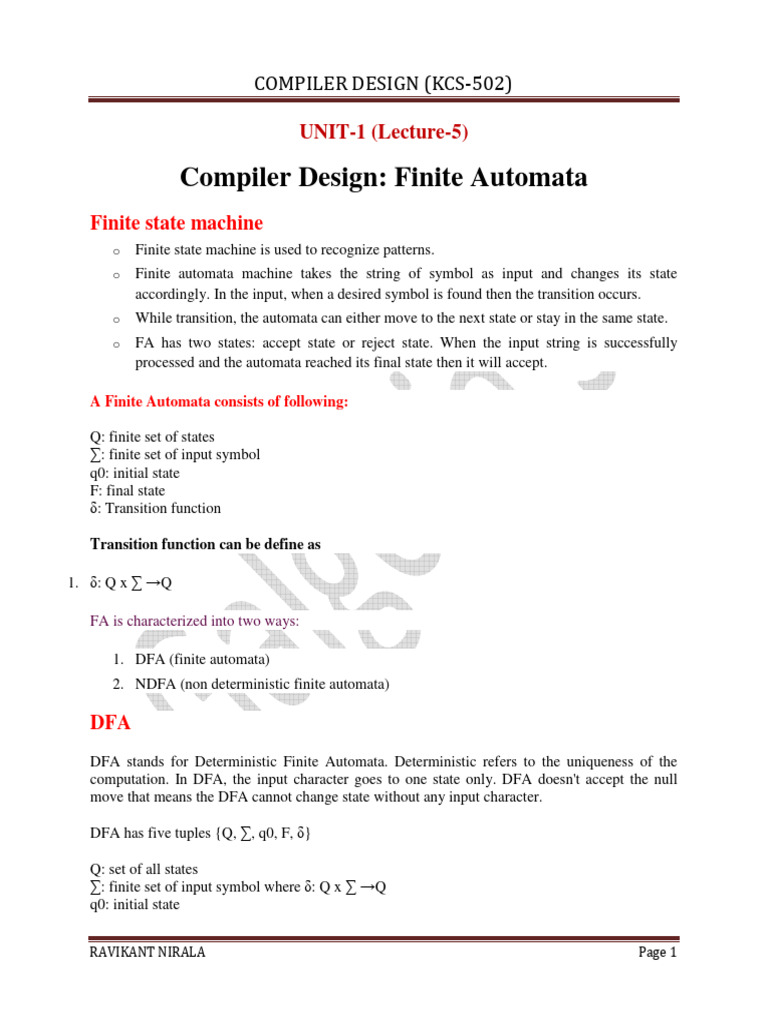 Compiler Design Unit-1 - 5 | PDF | Computational Science | Computing