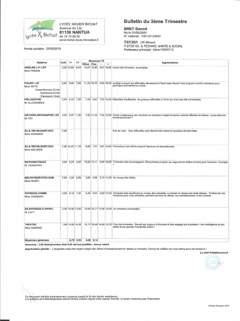 Bulletin de Notes | PDF