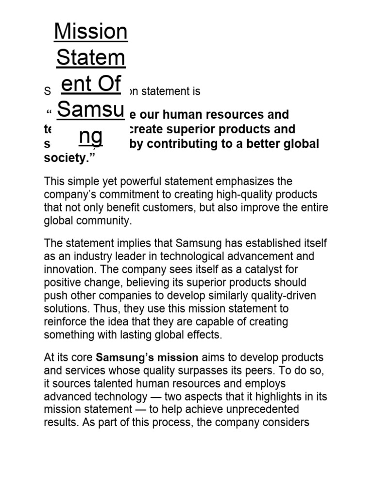 Samsung's Mission and Vision Statements | PDF | Innovation | Samsung