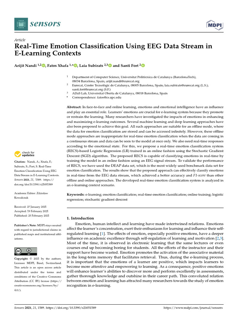 Real-Time Emotion Classification Using EEG Data ST | PDF | Educational ...