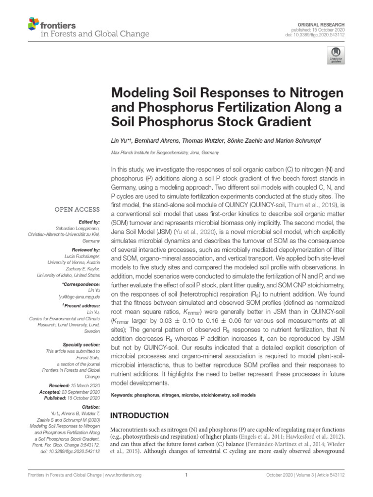 Modeling Soil Responses To Nitrogen and Phosphorus Fertilization Along A Soil Phosphorus Stock ...