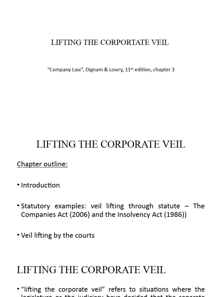 Lifting The Corporate Veil | PDF | Piercing The Corporate Veil | United Kingdom Insolvency Law