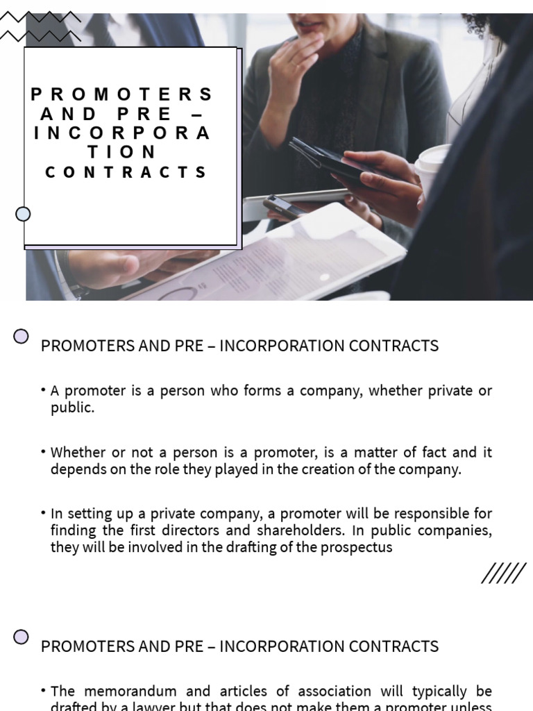 Promoters and Pre - Incorporation Contracts | PDF | Law Of Agency ...