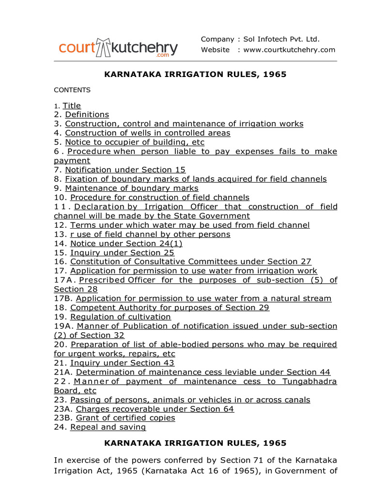 Karnataka Irrigation Rules Overview | PDF | Common Law | Government