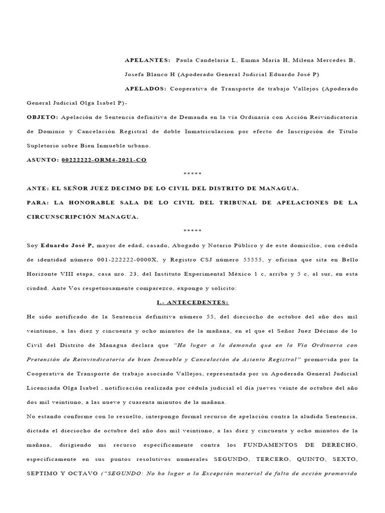 Apelacion y Agravios 01-11-2021 (1489) | PDF | Sentencia (ley) | Propiedad