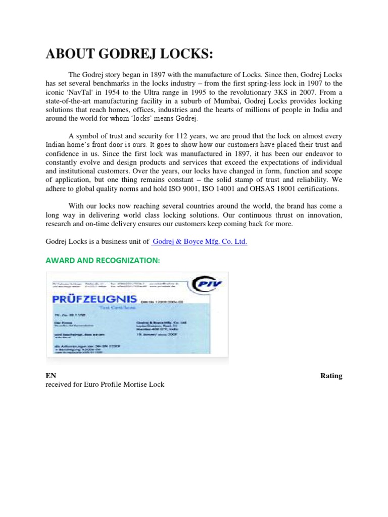 About Godrej Lock | PDF | Lock (Security Device) | Access Control