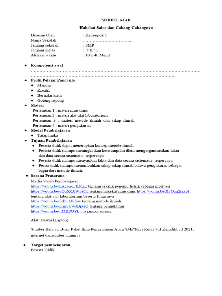 Modul Ajar Bab Satu Hakikat Ilmiah Dan Sains | PDF