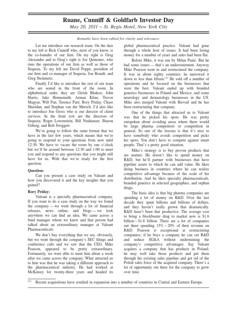 Sequoia Fund Investor Day Transcript - May 20th 2011 | PDF