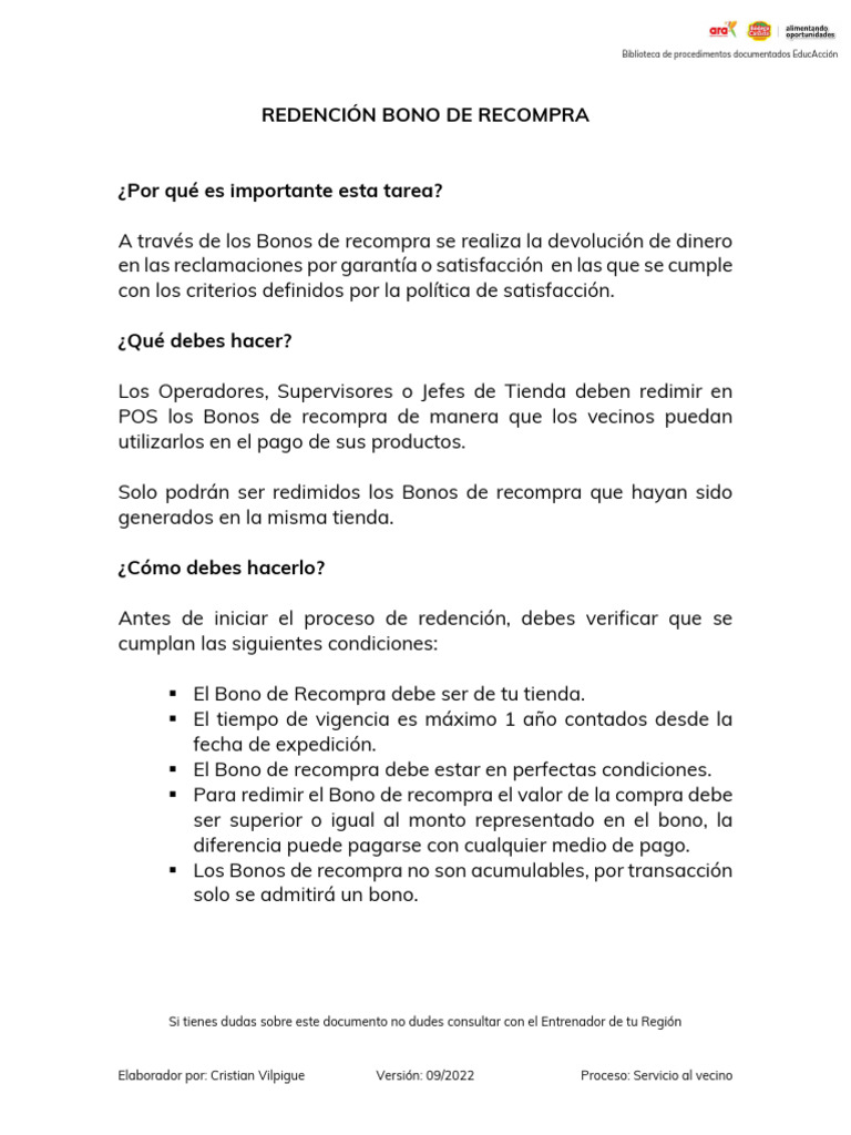Redención Bono de Recompra | PDF | Finanzas y dinero | Derecho