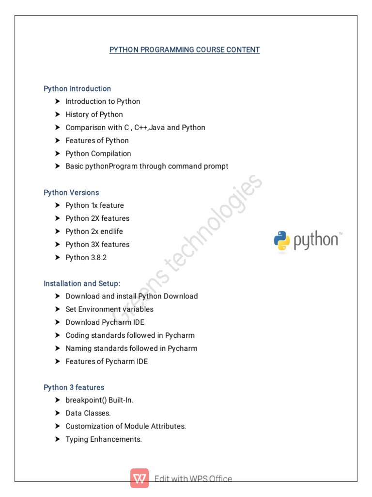 Python Course Content | PDF