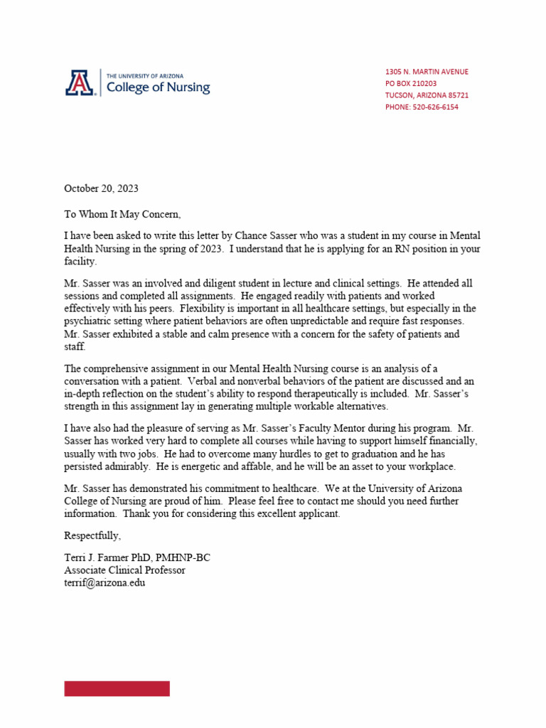 Letter of Rec Sasser October 2023 1 | PDF