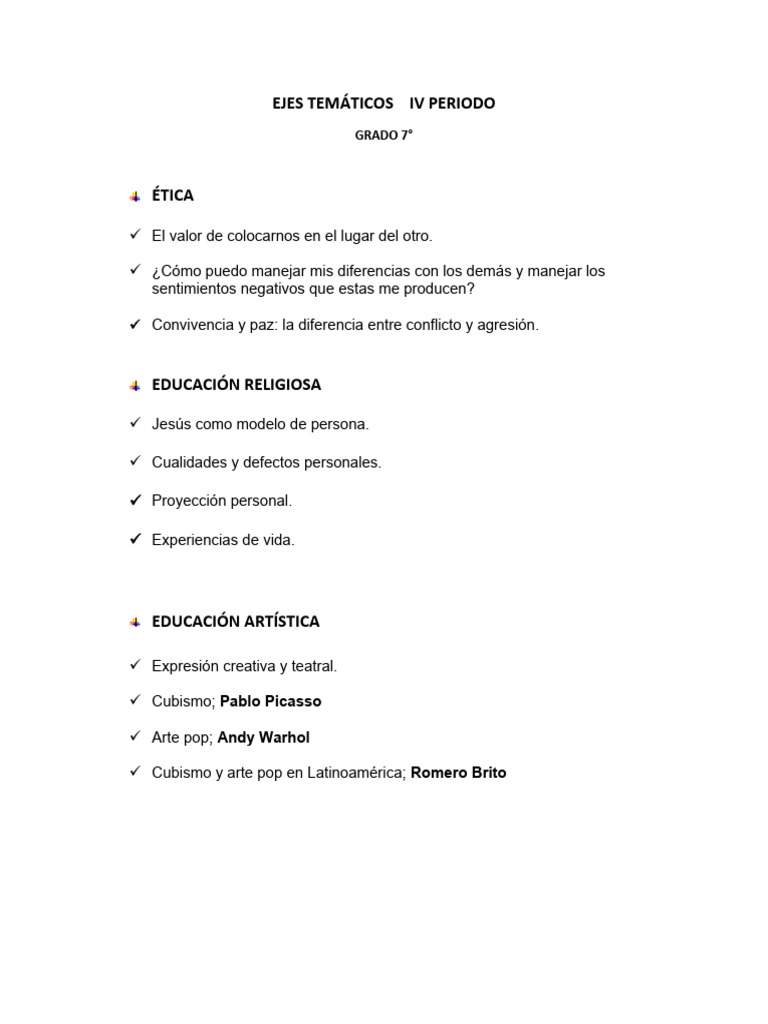 Ejes temáticos 7° IV periodo | PDF