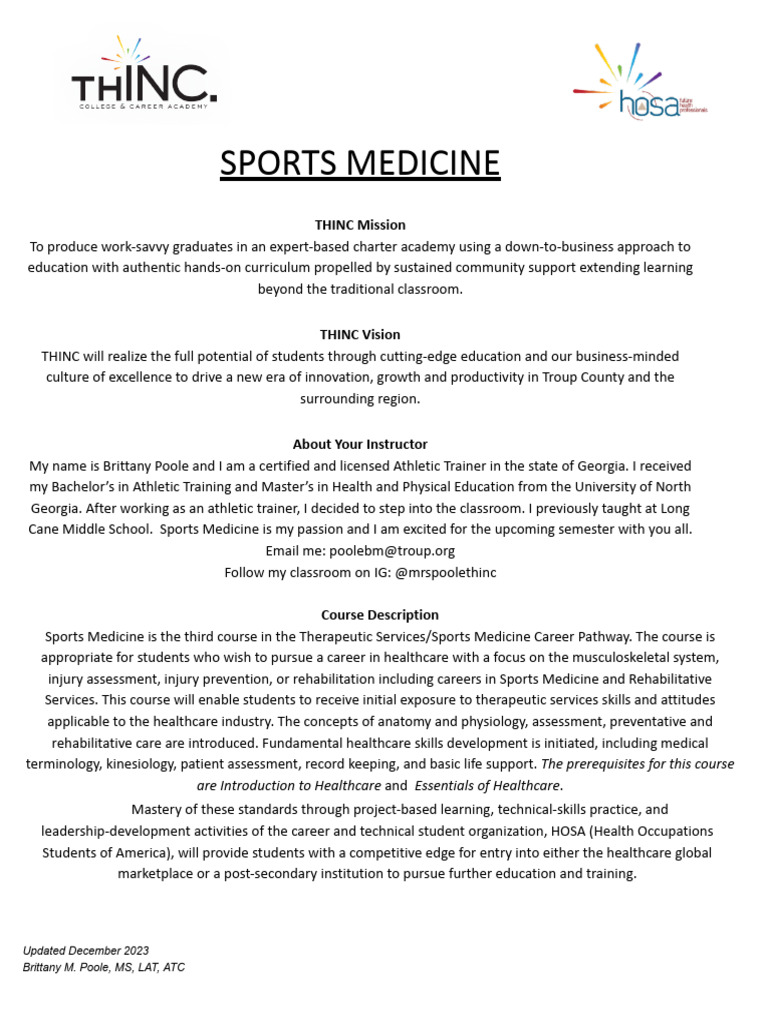 Sports Medicine Course Overview | PDF | Physical Therapy | Health Care