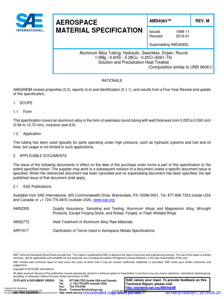 Ams 4083M | PDF | Pipe (Fluid Conveyance) | Strength Of Materials
