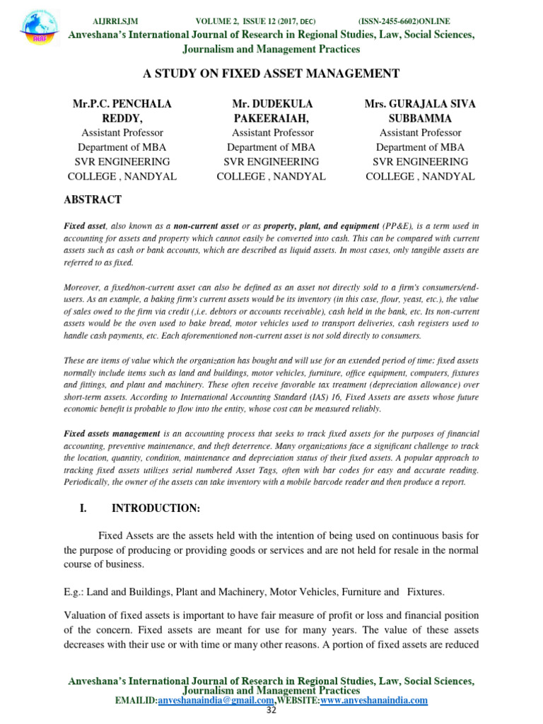 A Study On Fixed Asset Management | PDF | Fixed Asset | Depreciation